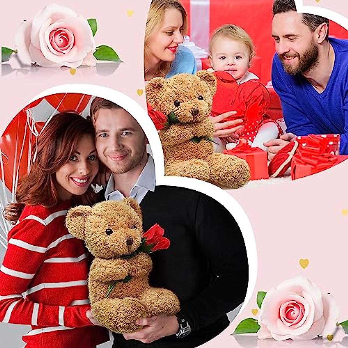 Civaner Valentine Plush Stuffed Animal Bear Gift with Rose Valentine Funny Cute Stuffed Animal Plush Gift for Girlfriend Valentine's Day, 11.8 Inches(Beige)