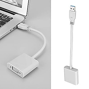 Mini USB to VGA Adapter, USB to VGA Cable Adapter Converter, USB 3.0 to VGA Adapter Cable for Computer (White)