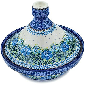 Authentic Polish Pottery Tagine Pot Signature UNIKAT in Morning Glory Design Handmade in Bolesławiec Poland by Ceramika Artystyczna + Certificate of Authenticity