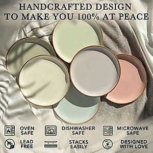 Mora Ceramic Plates Set, 7.8 in - Set of 6 - The Dessert, Salad, Appetizer, Small Dinner etc Plate. Microwave, Oven, and Dishwasher Safe, Scratch Resistant. Kitchen Porcelain Dish - Assorted Colors