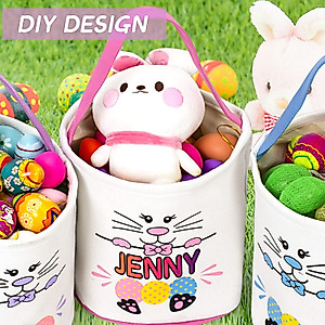 3 Pcs Easter Baskets for Kids - Easter Egg Bags Easter Candy Egg Hunt Basket Cute Rabbit Tote Bag for Kids Easter Decorations Eggs Candy