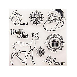 NZJ Merry Christmas Santa Elk Clear Stamp Background Transparent Silicone Stamp Rubber Stamp for Scrapbook Journal Card Making