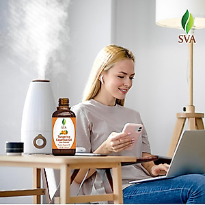 SVA Tangerine Essential Oil – 4 Fl Oz – 100% Natural Tangerine Oil - for Diffuser, Hair Care, Face, Skin Care, Aromatherapy, Scalp and Body Massage, Soap and Candle Making – with Dropper