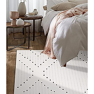 Boho Cotton Area Rug 4’ x 6’, Large Hand Woven Washable Indoor Accent Rugs, Moroccan Geometric Throw Floor Carpet for Living Room Bedroom Dining Room Home Decor,Off White