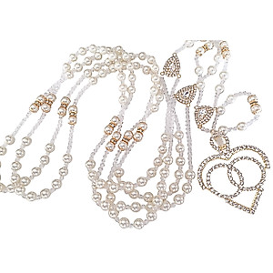 San Joaquin Creations Non-catholic Wedding Lasso Ivory Color Crystal Pearls Gold Plated With Rhinestones Heart/Lazo De Boda No Catolico