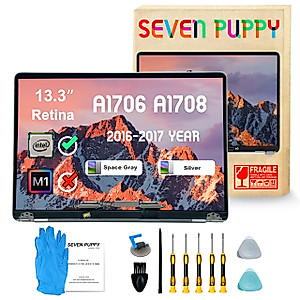 seven puppy Replacement Screen 13.3" Compatible for Pro Retina A1706 A1708 2560x1600 Late 2016 Mid 2017 EMC 3071 EMC 3163 EMC 3164 Full LCD LED Screen Assembly Display (Space Grey)