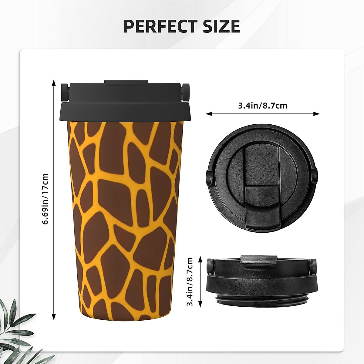 Insulated Coffee Mug Giraffe Print 17oz Double Wall Vacuum Stainless Steel Tumbler With Leak-Proof Lid And Handle, Cute Travel Thermos Mug For Cold Hot Drinks