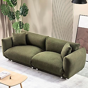 Eafurn 3 Seater Oversized Loveseat Sofa, Comfy Sherpa Teddy Overstuffed Cloud Couch,Lambswool Fabric Minimalist Modular Sectional Sofa&Couches for Small Spaces, Living Room, Apartment, Dark Green