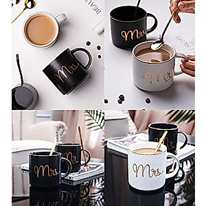 Yesland 12 oz Mr and Mrs Mug, Ceramic Coffee Mug for the Couple, Ideal Gift for Engagement, Anniversary, His and Hers, Bride and Groom, Valentines and Christmas Gifts - Set of 2 (Black & White)