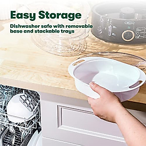 BELLA Two Tier Food Steamer, Healthy, Fast Simultaneous Cooking, Stackable Baskets for Vegetables or Meats, Rice/Grains Tray, Auto Shutoff & Boil Dry Protection, 7.4 QT, Black