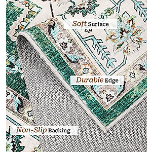 zesthome 8x10 Area Rugs,Stain Resistant Washable Rug,Ultra-Thin Rugs for Living Room,Bedroom,Non-Slip Backing Home Decor Boho Large Area Rug (Green,8'x10')
