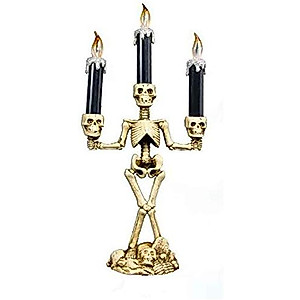 Christmas Candle Light, Skeleton Skull Candle Holder Light Flameless Lights Lamps Indoor Outdoor Battery Operated Flameless Candles for Halloween Festival Home Party Bar Decoration - Silver