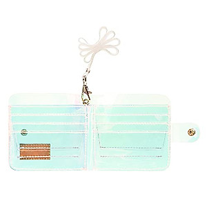Clear Wallet for Women, Bifold Wallet Purse with Lanyard Cute Jelly Coin Pouch ID Case (LS)