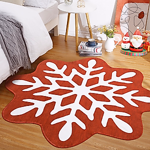 CAREMEE Christmas Round Rug Washable Area Rugs 4ft Circle Rug for Living Room Non Slip Soft Non Shedding Throw Rugs Stain Resistant Room Decor Carpet for Dining Room Snowflake 4'x4'