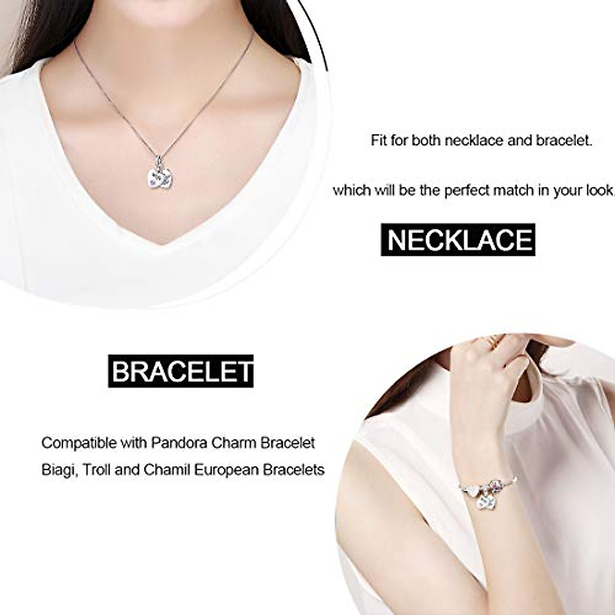 JIAYIQI Wife Charm Fit Pandora Charms Bracelet 925 Sterling Silver Dangle Beads with Cubic Zirconias Heart Shape Love Charms for Women Birthday Valentine's Day Present