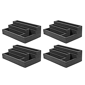 Polar Whale 4 Compact Organizer 3-Tier Stands Premium Durable Black Foam Tray Washable Waterproof Insert Storage for Home Bathroom Bedroom Cosmetic 11.4 x 4.9 x 3 Inches 9 Compartments