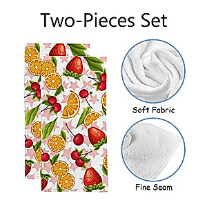 Hand Towels Face Towels Set of 2 Sweet Summer Fruits Soft Comfortable Polyester Microfiber Fast Water Absorbent Towels for Bathroom Kitchen 30X15 Inch