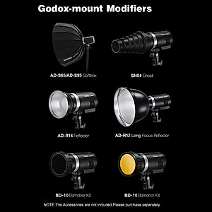 Godox AD300Pro AD300 Pro Strobe Light, 300W 2.4G TTL Flash Strobe Monolight, 1/8000 HSS, 0.01-1.8S Recycle Time, 300 Full Power Pops, 5600±100K, 12W Brightness Adjustable Bi-Color Modeling Led