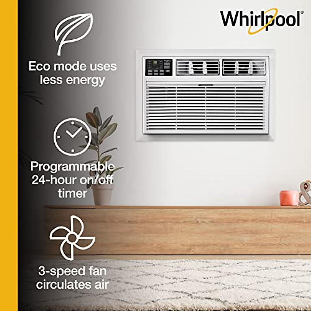 Whirlpool WHAT122-2AW 12,000 BTU 230V Through-The-Wall Air Conditioner, Dehumidifier, AC for Rooms up to 550 Sq.Ft, Remote Control, Digital Display, 24H Timer, White