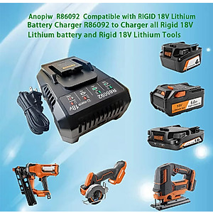 ANOPIW R86092 Replace Ridgid R86092 18V Lithium Ion Battery Charger to Charge Ridgid 18V Lithium Ion Battery R840083, R840085, R840086。。。