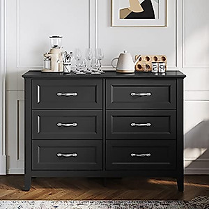 LINSY HOME Dresser for Bedroom, 6 Drawer Dresser with Metal Handles, Black Chest of Drawers for Living Room, Entryway and Hallway