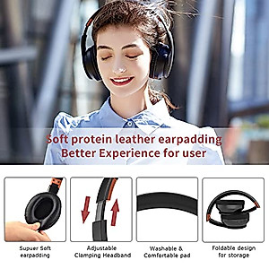 LOBKIN Wireless Bluetooth Headphones, Over-Ear Headphones with Built-in HD Mic,40H Playtime, Foldable Wireless and Wired Stereo Headphones for Gym/PC/Home (Black Orange)
