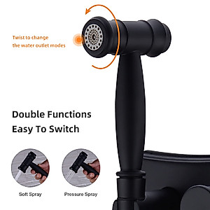 DIKUROOMS Brass Bathroom Bidet Faucet Handheld Spray Set, Concealed Wall Mount, Warm Water Diaper Sprayer Shattaf Toilet Attachment, Matte Black