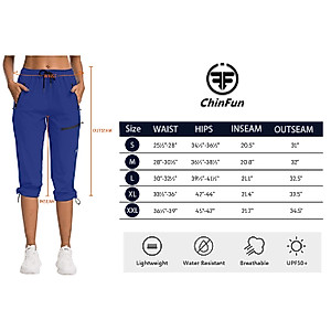 ChinFun Women's Hiking Capris Pants Outdoor Quick Dry Cargo Cropped Pants Water Resistant UPF 50+ Royal Blue XXL