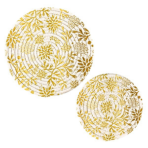 Pot Holders Trivets Set Pure Cotton Potholders Set, Hot Pads Set of 2, Gold Dahlia Pinnata Flowers Hot Pot Trivets One 9.45 Inch and One 7 Inch