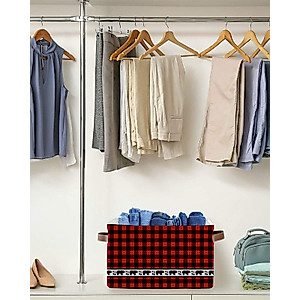 Red Black Plaid Bear Storage Bins 2 Pack, Large Waterproof Storage Baskets for Shelves Closet, Forest Wild Bear Silhouette Storage Basket Foldable Storage Box Cube Storage Organizer with Handles