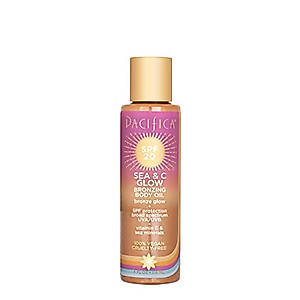 Pacifica Beauty, Sea & C Glow Bronzing Body Oil SPF 20, Broad Spectrum UVA/UVB Protection, Sunkissed Glow, Vitamin C, Sun Care + Skincare, 4 Fl Oz, Vegan + Cruelty Free