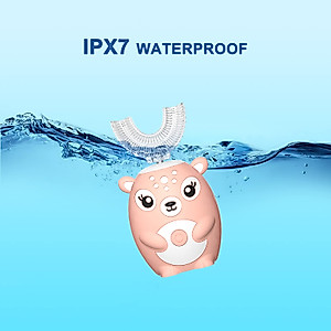 Kids Electric Toothbrushs U Shaped sonic Automatic Toothbrush with 4 Brush Heads, Six Cleaning Modes,Cartoon deer Modeling , full mouth toothbrush for baby