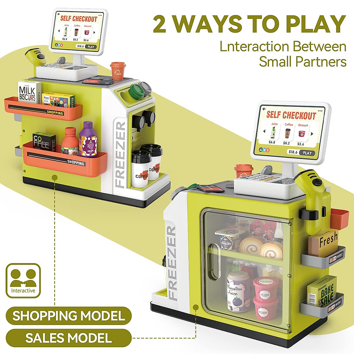 Cash Register Playset for Kids - 48PCS Pretend Play Money, Calculator, Scanner, Credit Card and Play Food for Boys and Girls Ages 3+ (668-124)