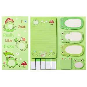 Xqumoi I Just Really Like Frogs Sticky Notes Set, 550 Sheets, Cute Cartoon Frogs Self-Stick Notes Pads Animal Divider Tabs Bundle Writing Memo Pads Back to School Office Supplies Small Gift
