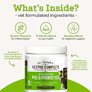 VetPro Complete Advanced Powdered Pre & Probiotics for Dogs, 90 Scoops, Supports Gut Health, Diarrhea, Digestive Health & Seasonal Allergies, Vet Developed, Chicken/Pumpkin Flavor, Add to Food
