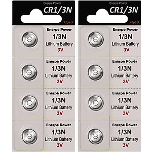 Enerpe 1/3N CR1/3N DL1/3N 3V Lithium Battery High Capacity for Laser Sights Pet Electronic Collars 8 pack