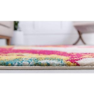 Unique Loom Estrella Collection Distressed, Colorful, Abstract, Modern Area Rug, Rectangular 7' 0" x 10' 0", Multi/Beige