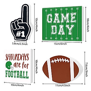Satiable Football Party Decorations, 4 Pcs Football Tiered Tray Decor, Saturday are for Football Wooden Signs Game Day Wood Block Farmhouse Rustic Tiered Tray Items for Home Kitchen Table Bookshelf
