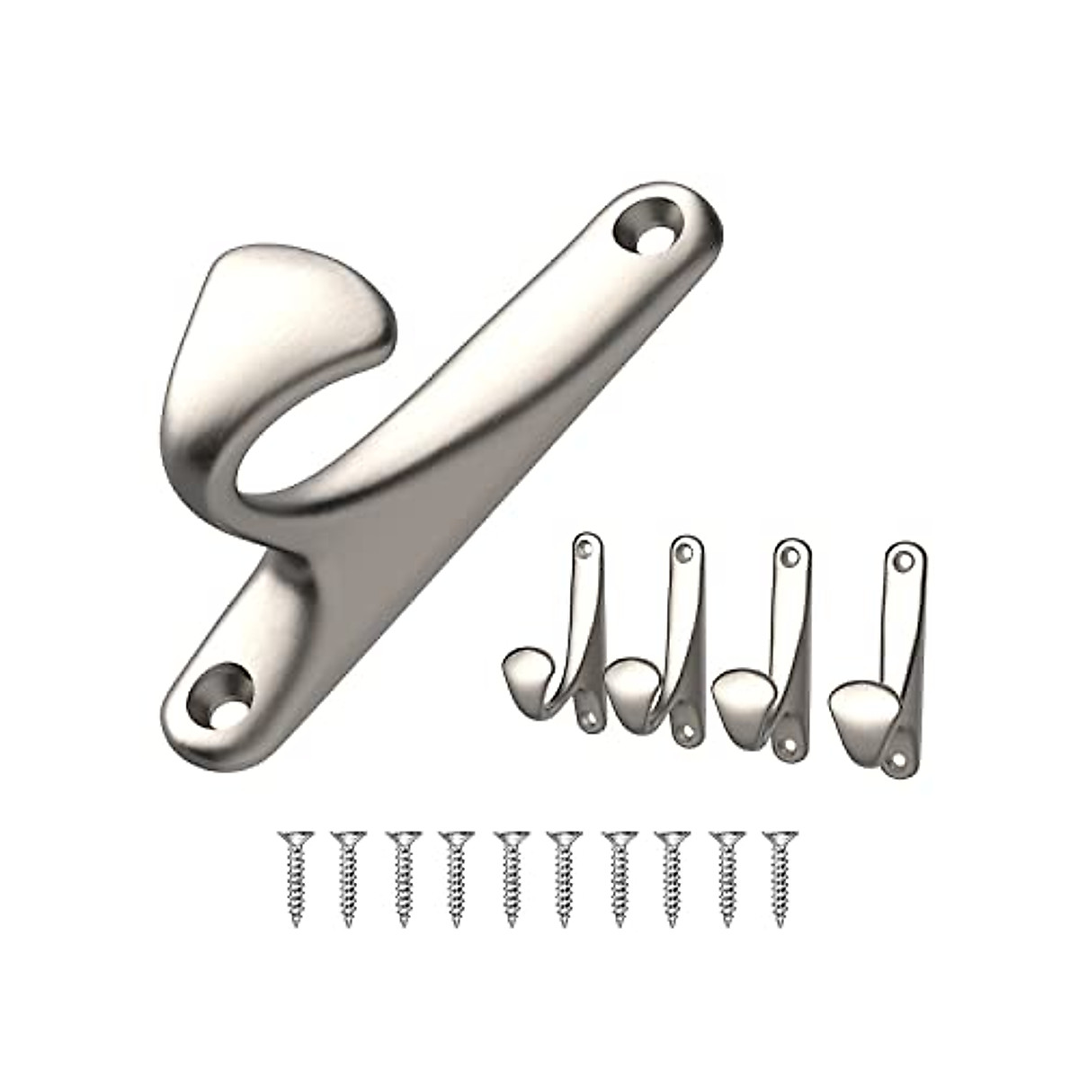 DECMATE 5 Packs Heavy Duty Wall Mounted Coat Hooks with 10 Screws Utility Hardware Contemporary Metal Single Hooks Brushed Satin Nickel for Hanging Coat, Scarf, Bag, Towel, Key, Cap, Cup, Hat …