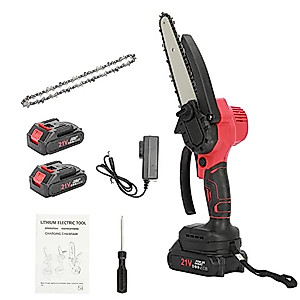 Electric Chainsaw Battery Powered, Rechargeable Cordless High-Power Motor Chain Saw, Handheld Small Chainsaw for Wood Trees Farm Garden Ranch Forest Cutting Red