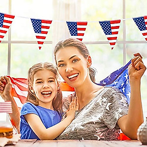 Whaline 30pcs Large USA Patriotic Bunting Banner American July 4th Triangle Flag Garlands Star-Spangled Pennant String Banner for Independent Day Party Grand Opening Home Office Decoration