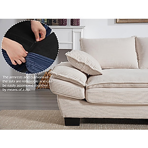 Aeffze Oversized Loveseat Sofa, 90" Modern Loveseat Couch 2 Seater Upholstered Sectional Sofa with Pillows, Deep Seat Comfy Corduroy Sofa Couch for Living Room Bedroom Apartment (Beige)
