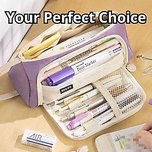 Big Capacity Pencil Case Multiple Compartments Large Pencil Pouch with Opening Front Flap Pen Bag Box Organizer Storage Aesthetic Stationery Cosmetic for Women Office Essentials (Pink)