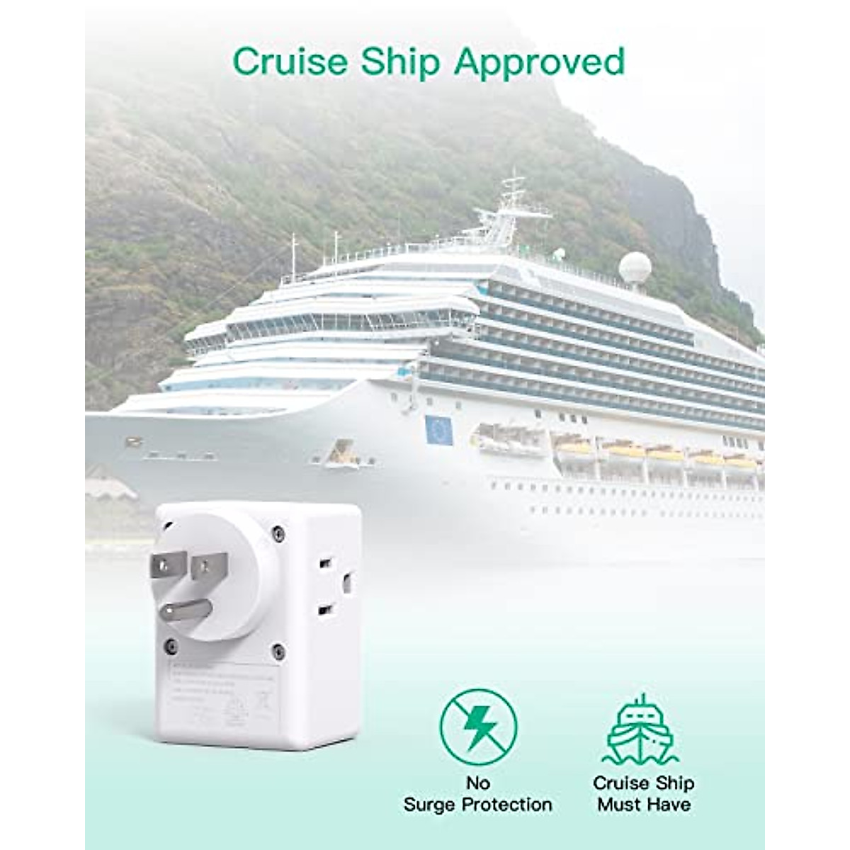 Outlet Extender Multi Plug Outlet - USB Wall Charger with 3 USB Ports (1 USB C), No Surge Protector Cruise Essentials for Ship and Travel, ETL Listed