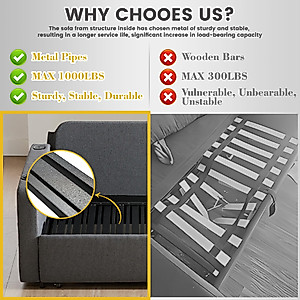 Krcix 3 in 1 Pull Out Couch, 56 Inch Convertible Sleeper Sofa Bed, Loveseat Sofa with Cup Holders, Storage Pockets, USB, Sofa Couches for Living Room, Bedroom, Apartment, Deep Grey