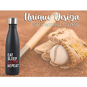 Onebttl Baseball Gifts for Boys, Eat Sleep Baseball Repeat, Stainless Steel 17Oz Water Bottle, Black