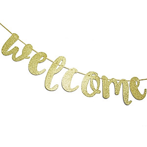 Welcome Back Gold Glitter Hanging Sign Banner- First Day of School, Classroom Decor,Back To School Party Decorations