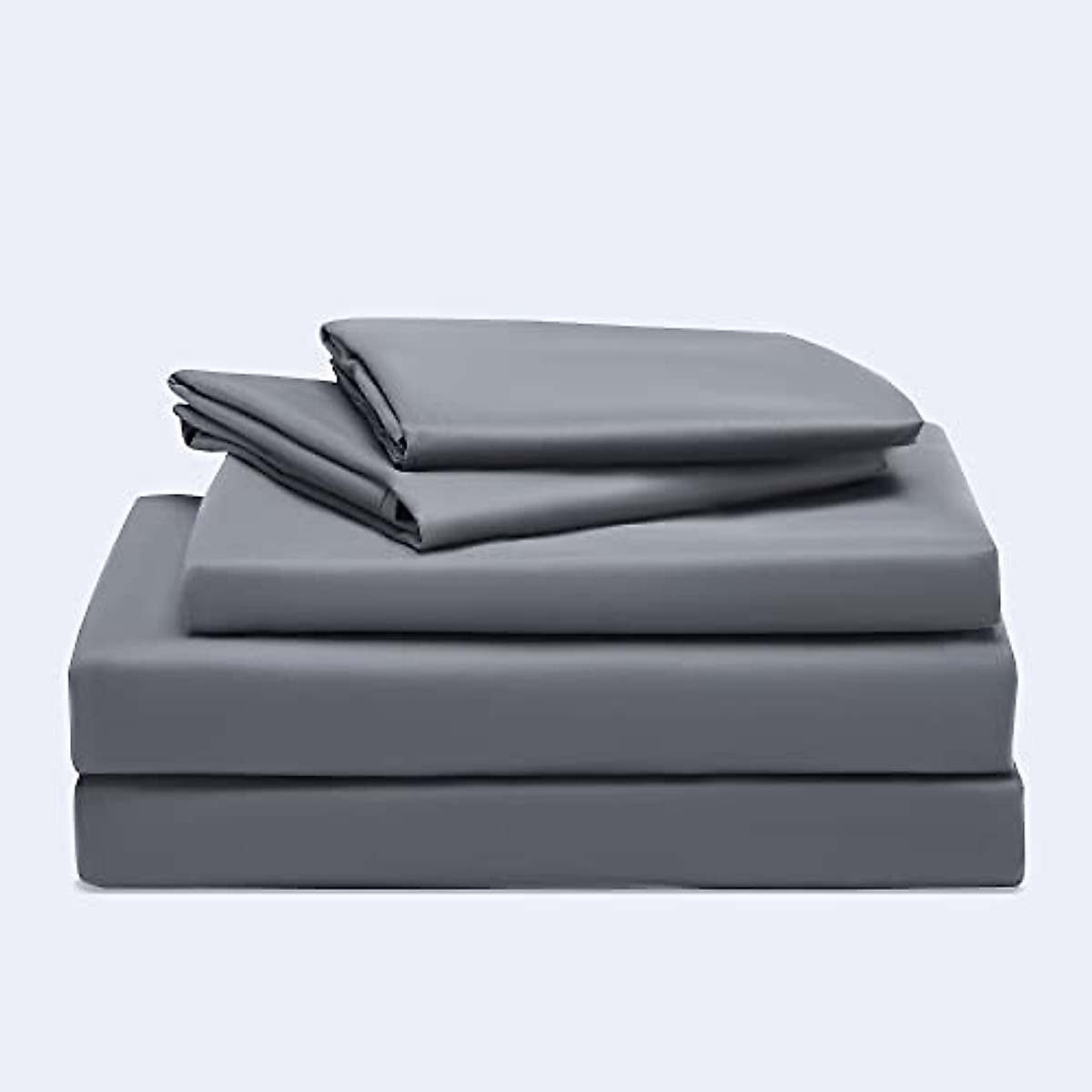 SLEEP ZONE Super Soft Cooling Queen Bed Sheets Set 4 Piece - Easy Care Fitted Flat Sheet & Pillowcase Sets - Wrinkle Free, Fade Resistant, Deep Pocket 16" (Gray, Queen)