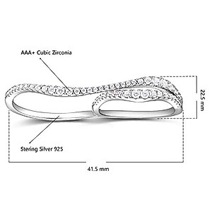 espere Rhodium Plated Sterling Silver 925 Double Finger Ring for Women