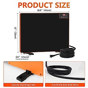 Toozey Chicken Coop Heater, Radiant Heat Chicken Heater with Adjustable Temperature and Cycle Timer, 200 Watts Quick Heater for Chicken Coop with Thermostat, Safer Than Brooder Lamp, 16.9"x13"